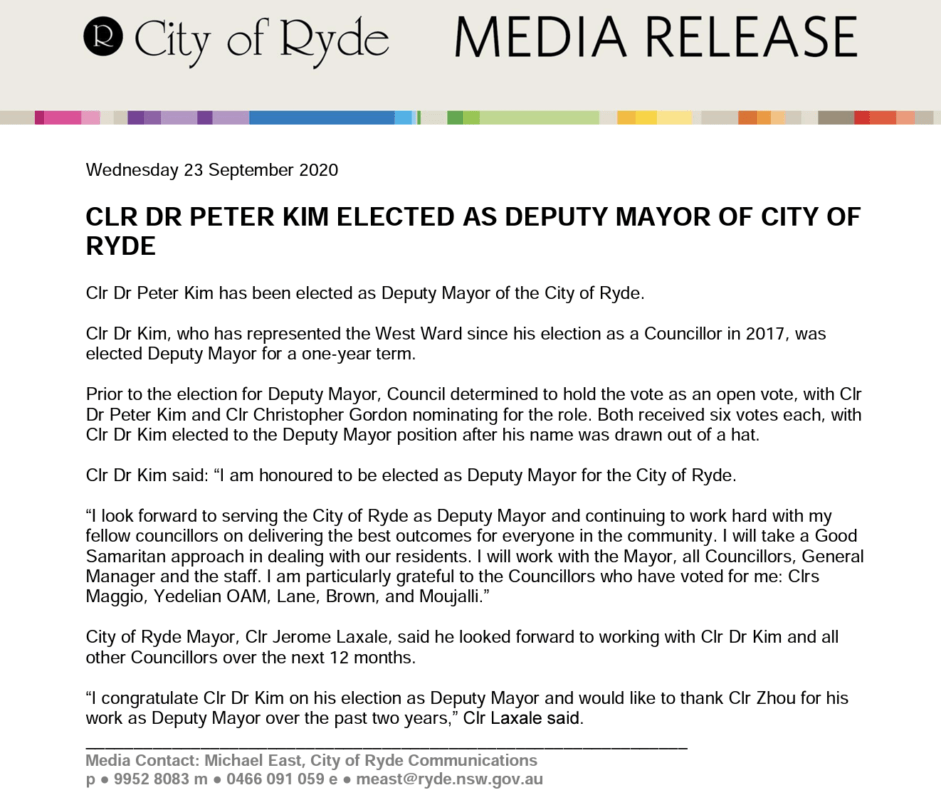 Dr Peter Kim Community Service Achievements